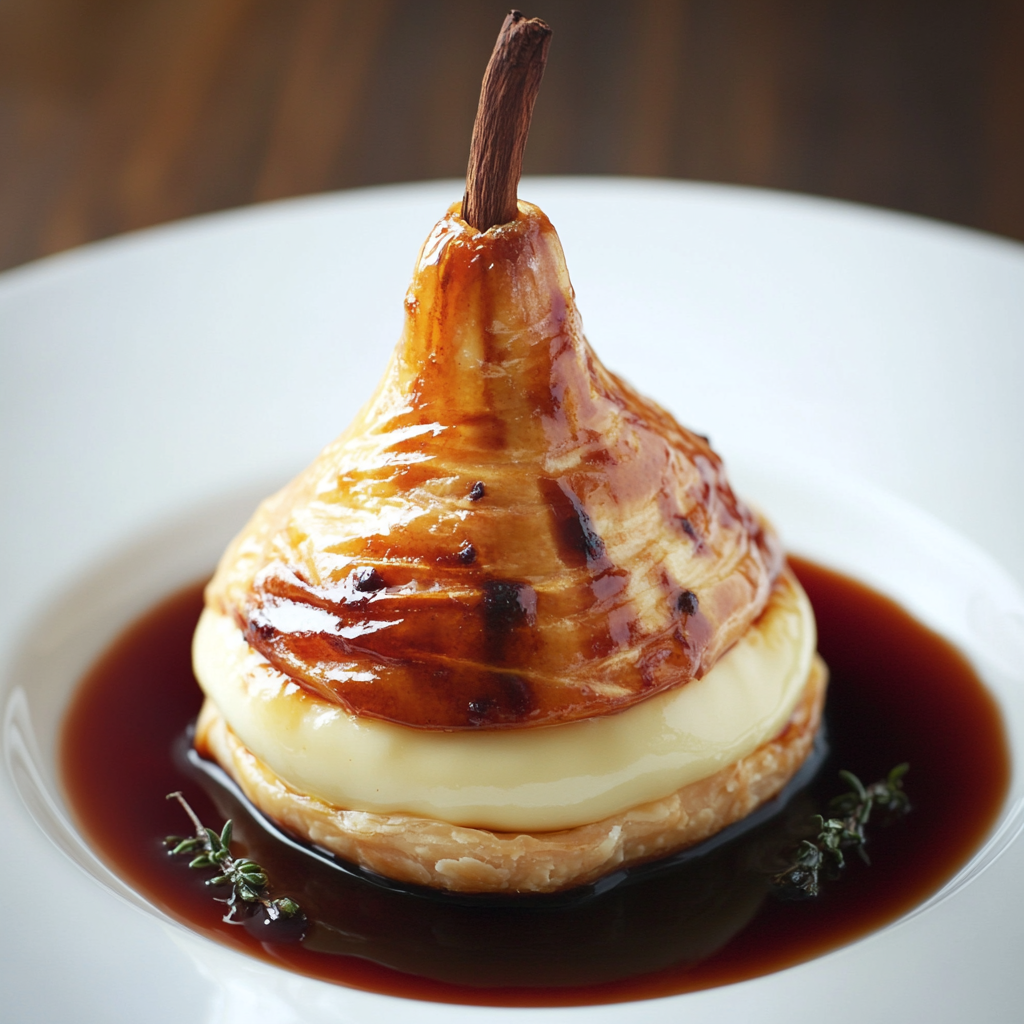 Poached Pear Wrapped in Brie, Baked in Puff Pastry
